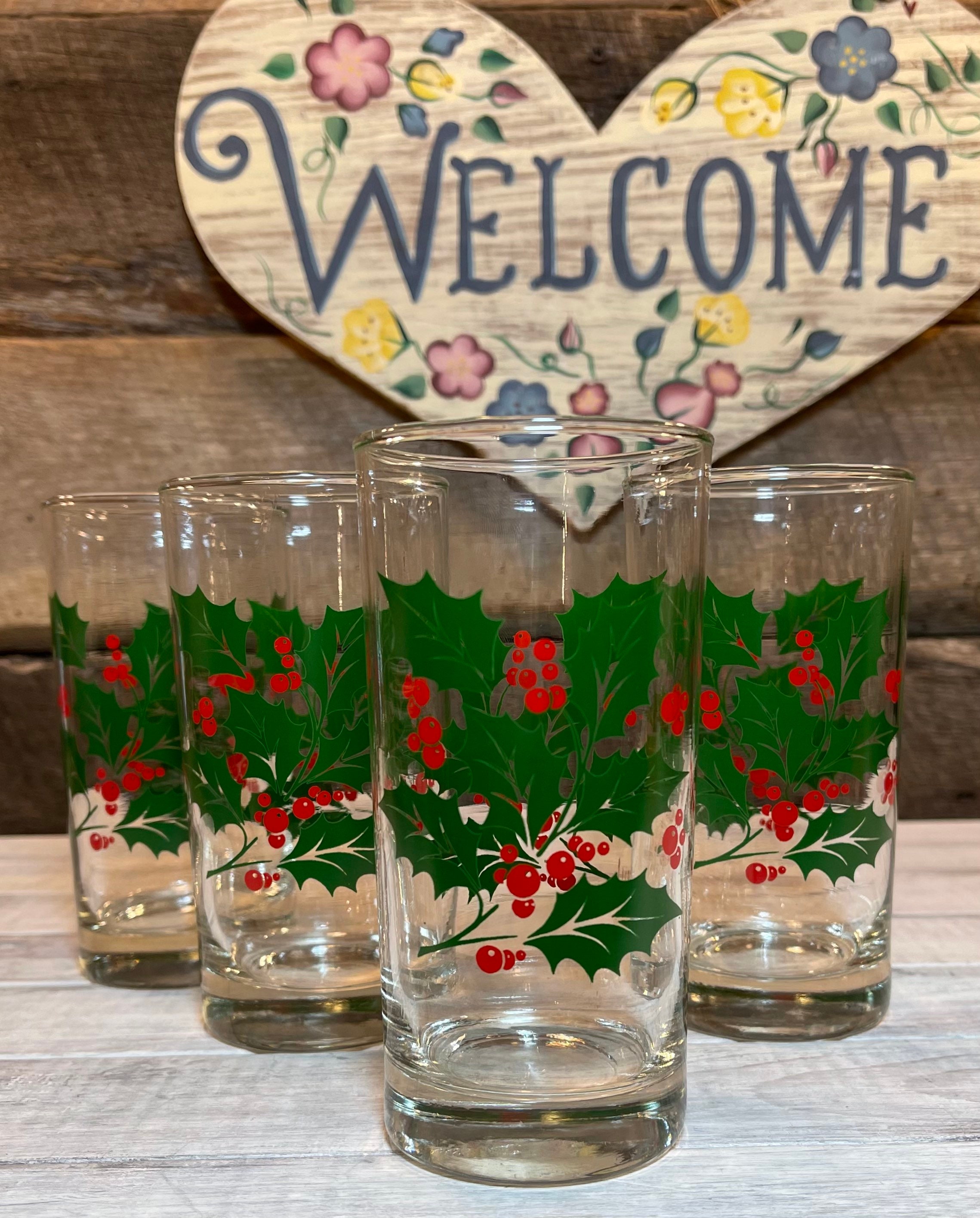 Set of 4 Holly & Berry HIGHBALL Christmas GLASSES by Indiana - Etsy