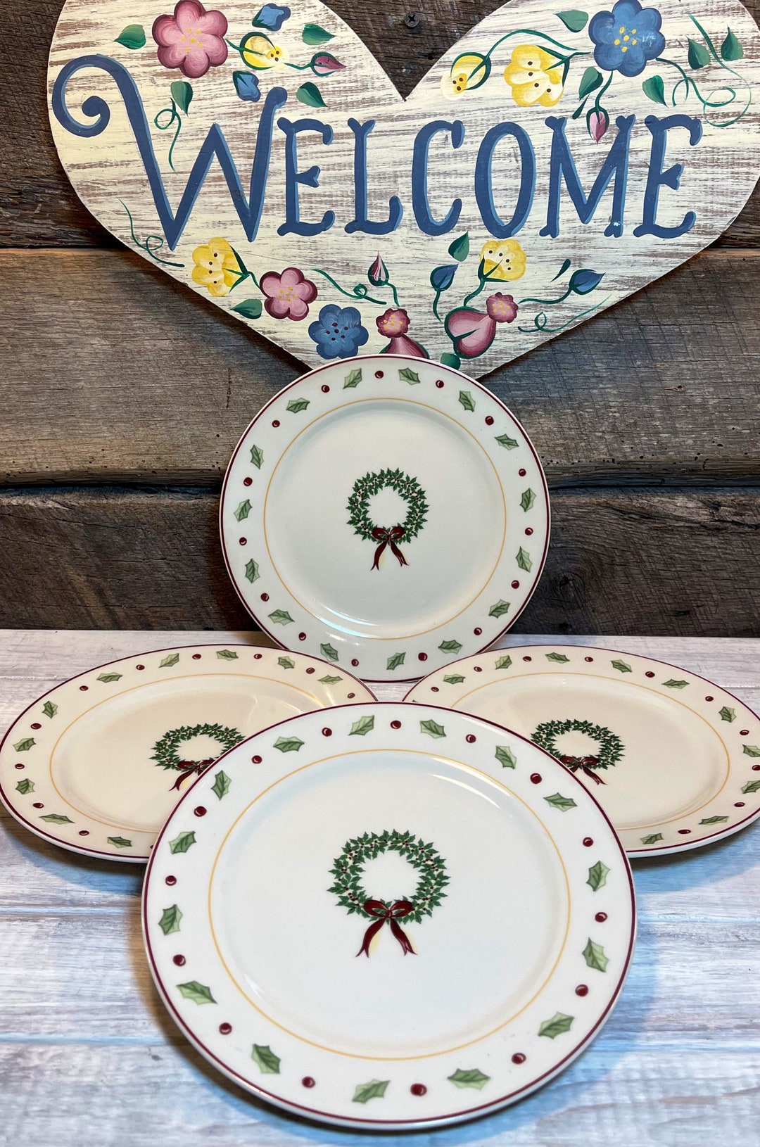 Set of 4 (four) Gorgeous MERRY BRITE Christmas SALAD Plates, Christmas ...
