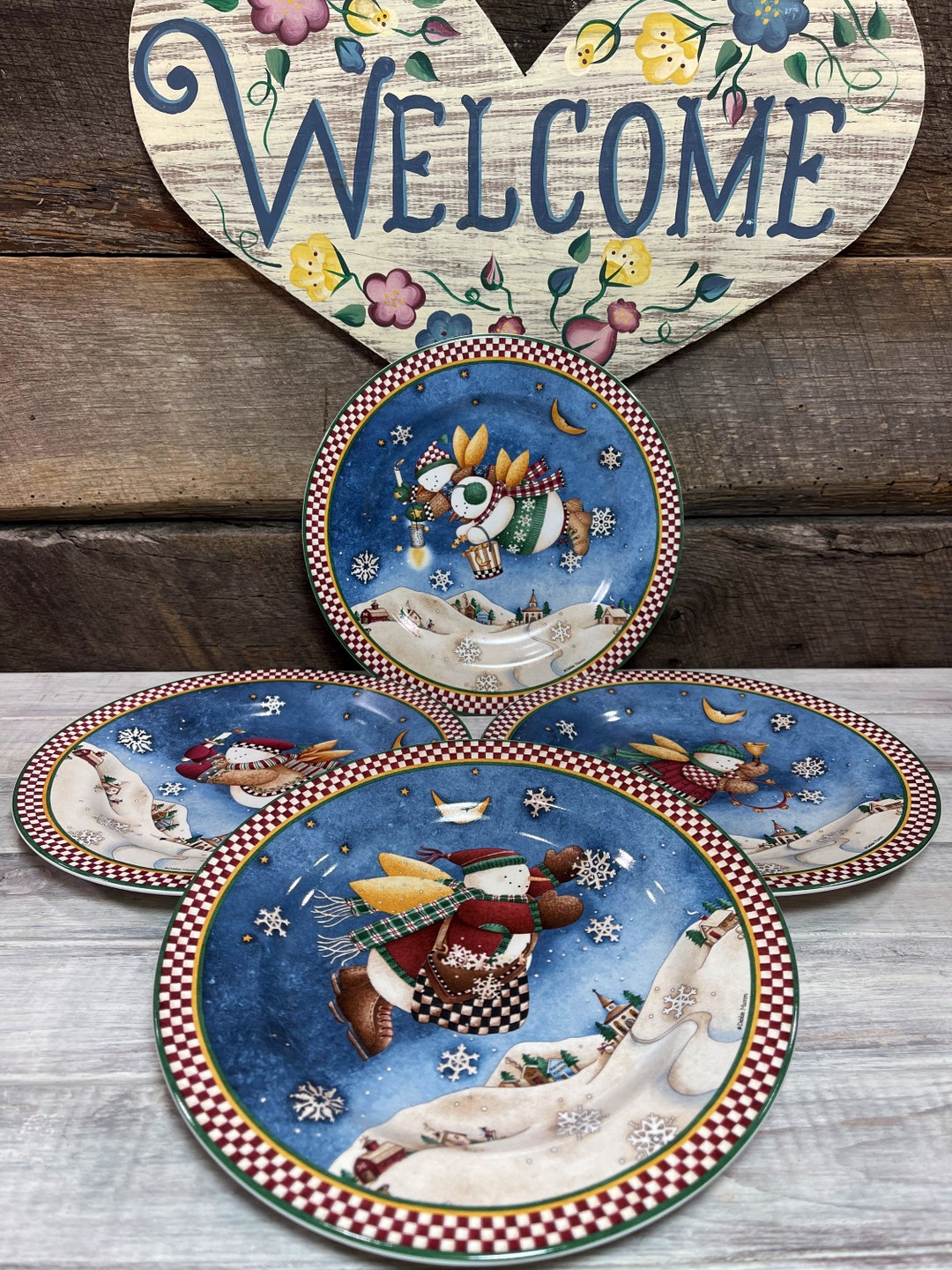 Sakura Snow Angel Village Set of 4 (four) Dessert/salad PLATES ...
