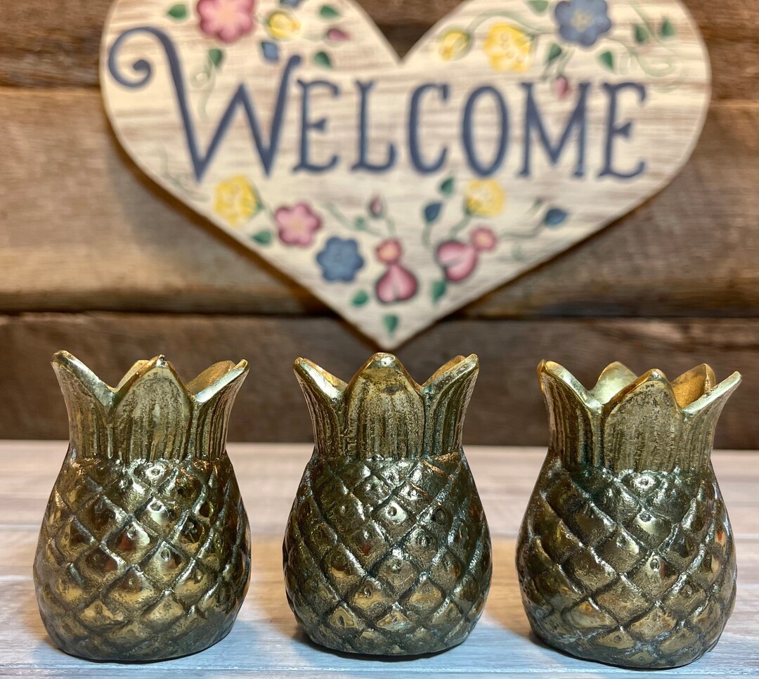 Set of 3 (THREE) Mid Century Solid Brass Pineapple Candleholders ...