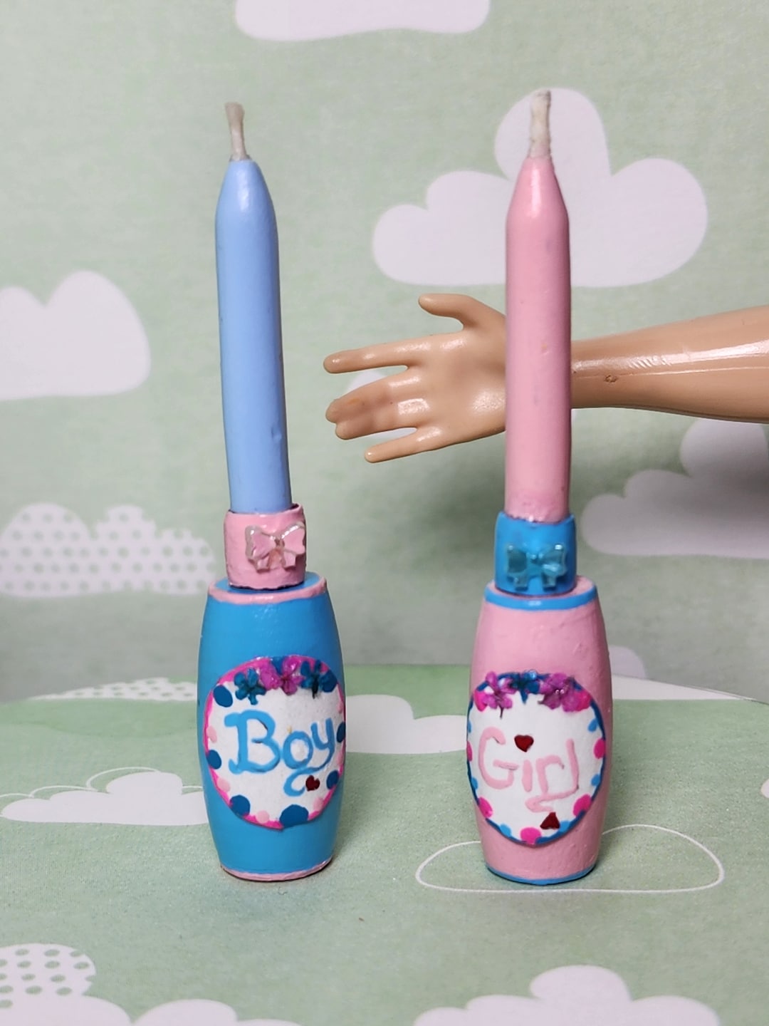 1:6 Scale Miniature Doll Boy/girl Gender Reveal Candle Set - Etsy