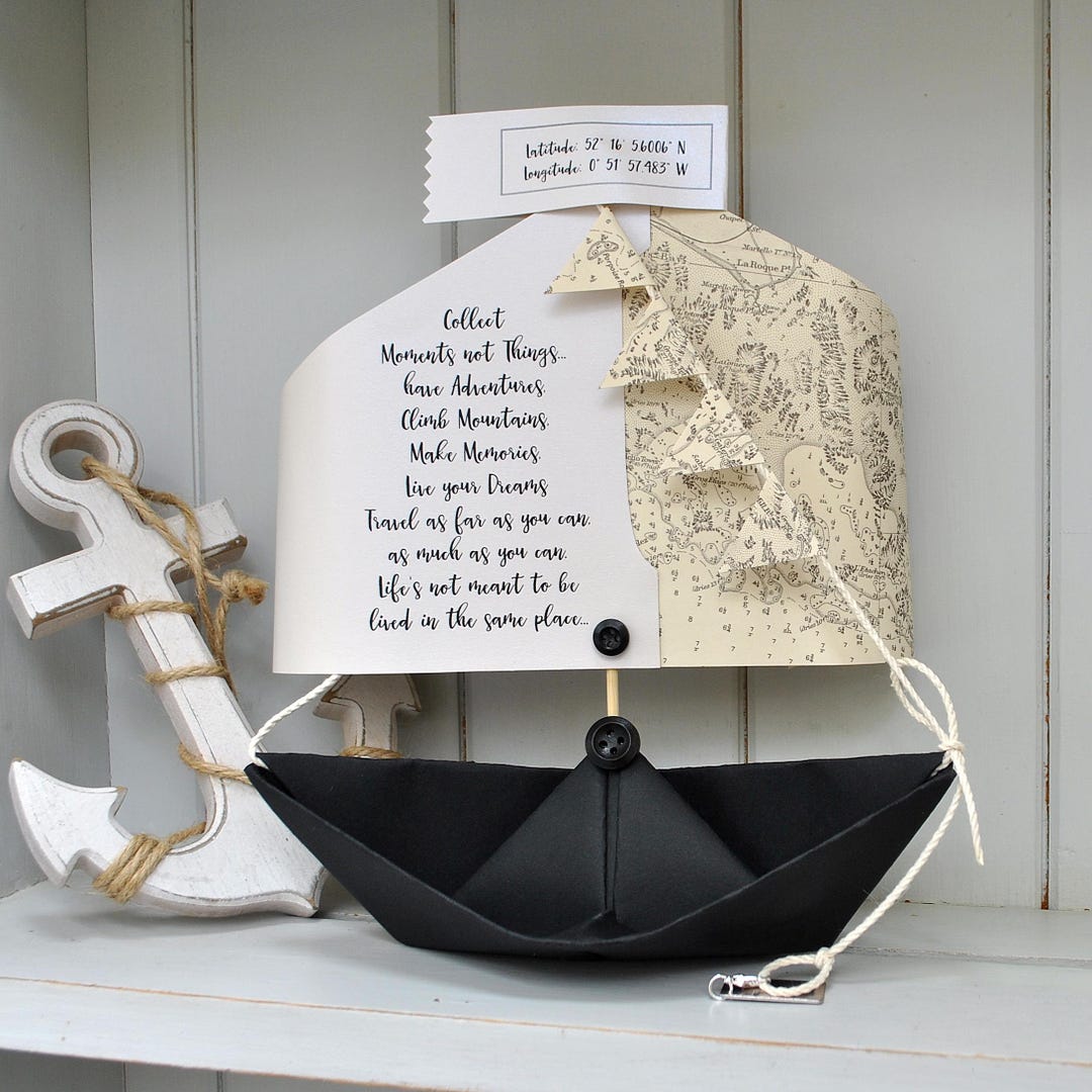 Paper Boat Card: Vintage Nautical Map Design (custom Message) - Etsy