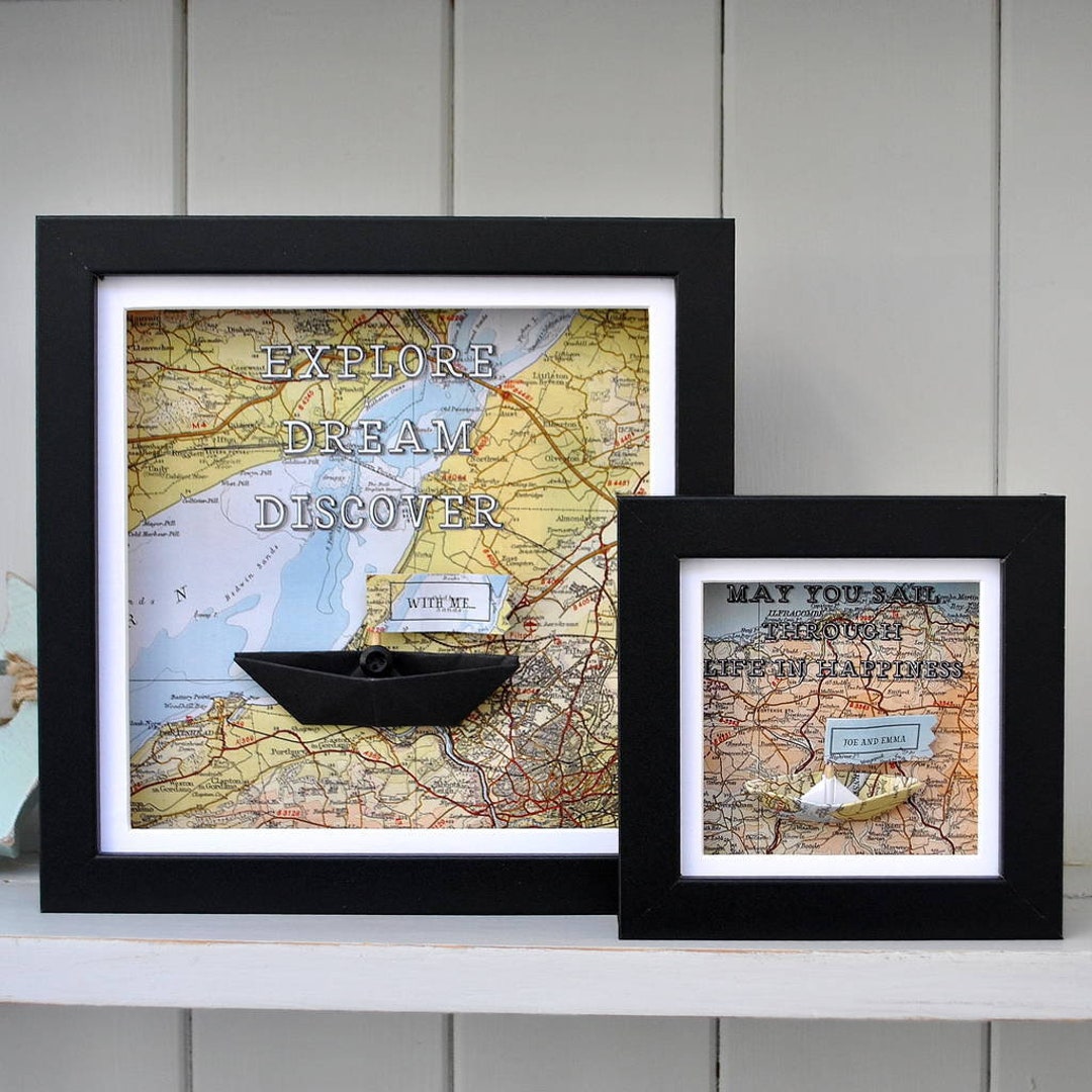 Personalised Paper Boat Coastal Map Framed Print - Etsy