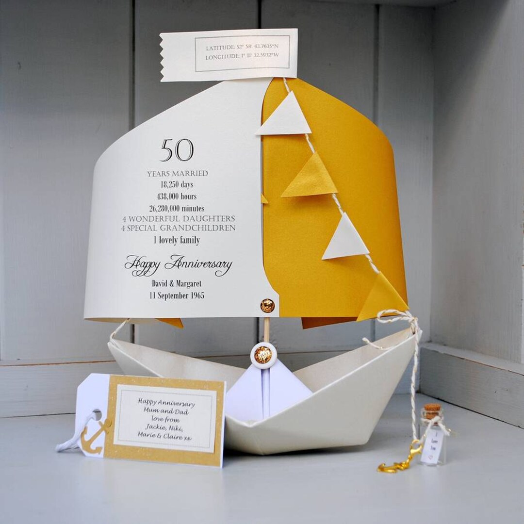 50th Anniversary Paper Boat Card: Golden Wedding Keepsake - Etsy