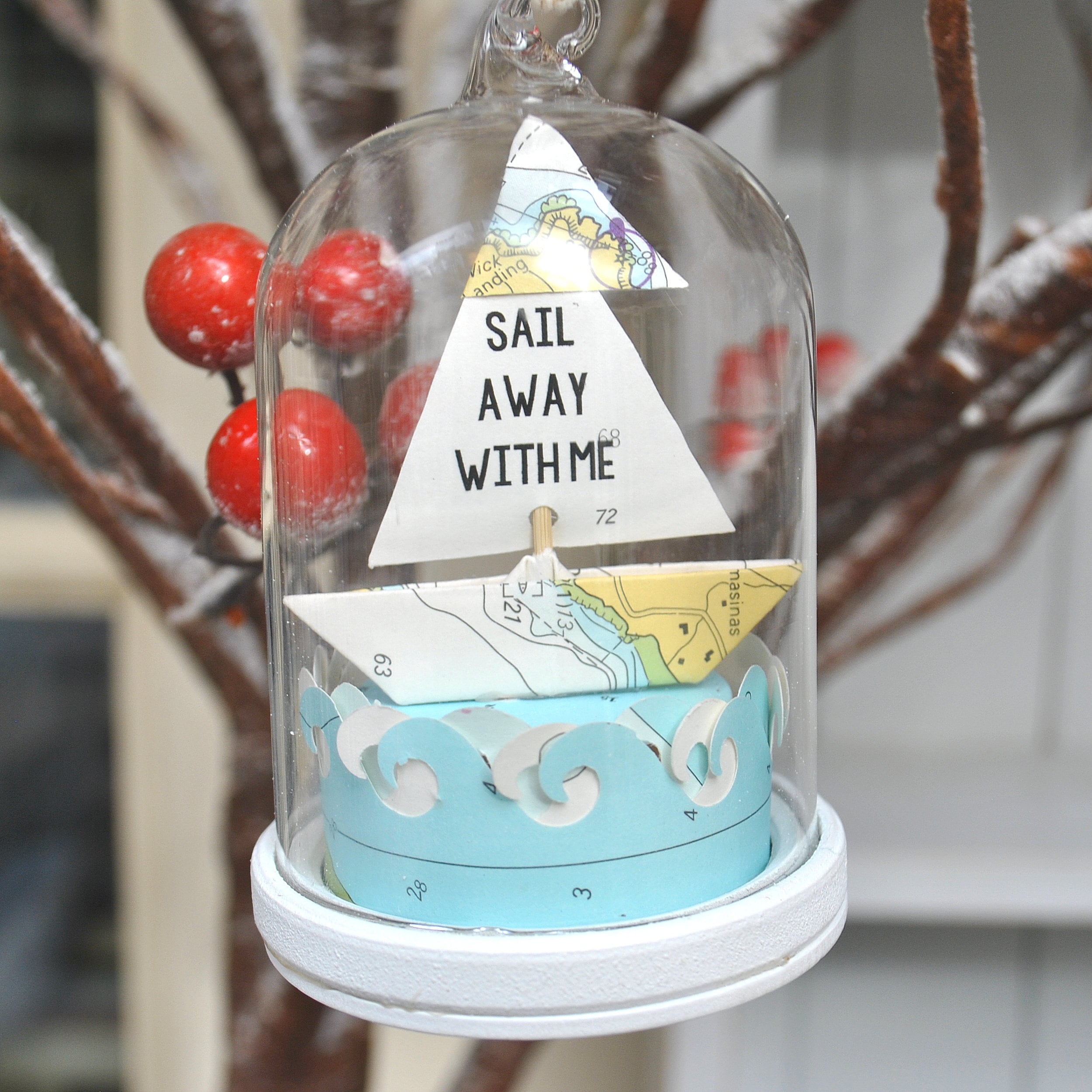 Personalised Coastal Map Sail Boat Dome Bauble - Etsy UK