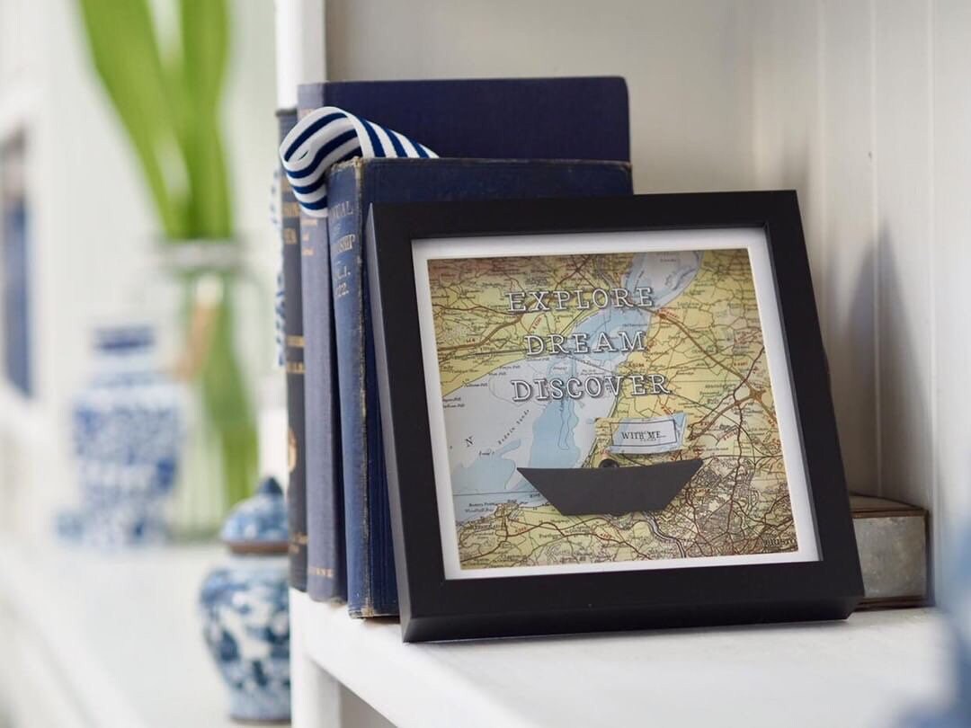 Personalised Paper Boat Coastal Map Framed Print - Etsy