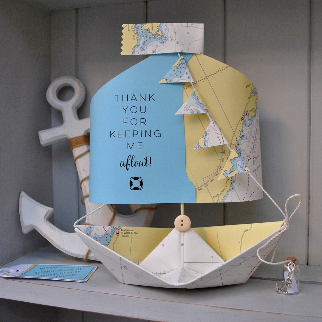Paper Boat Thank You Card: Nautical Chart Friendship Gift - Etsy