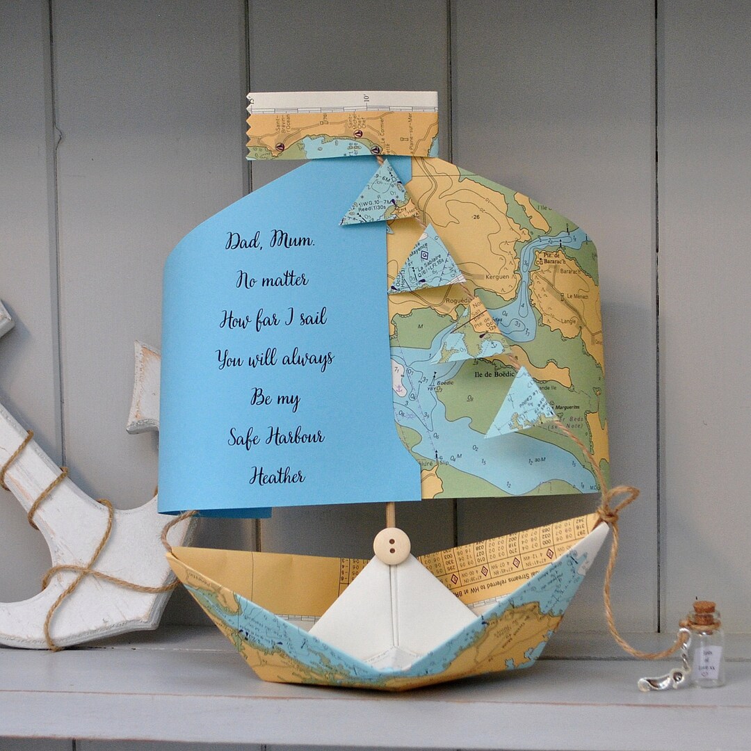 Personalised Card, Nautical Chart, Father's Day Card, Map, Paper Boat ...