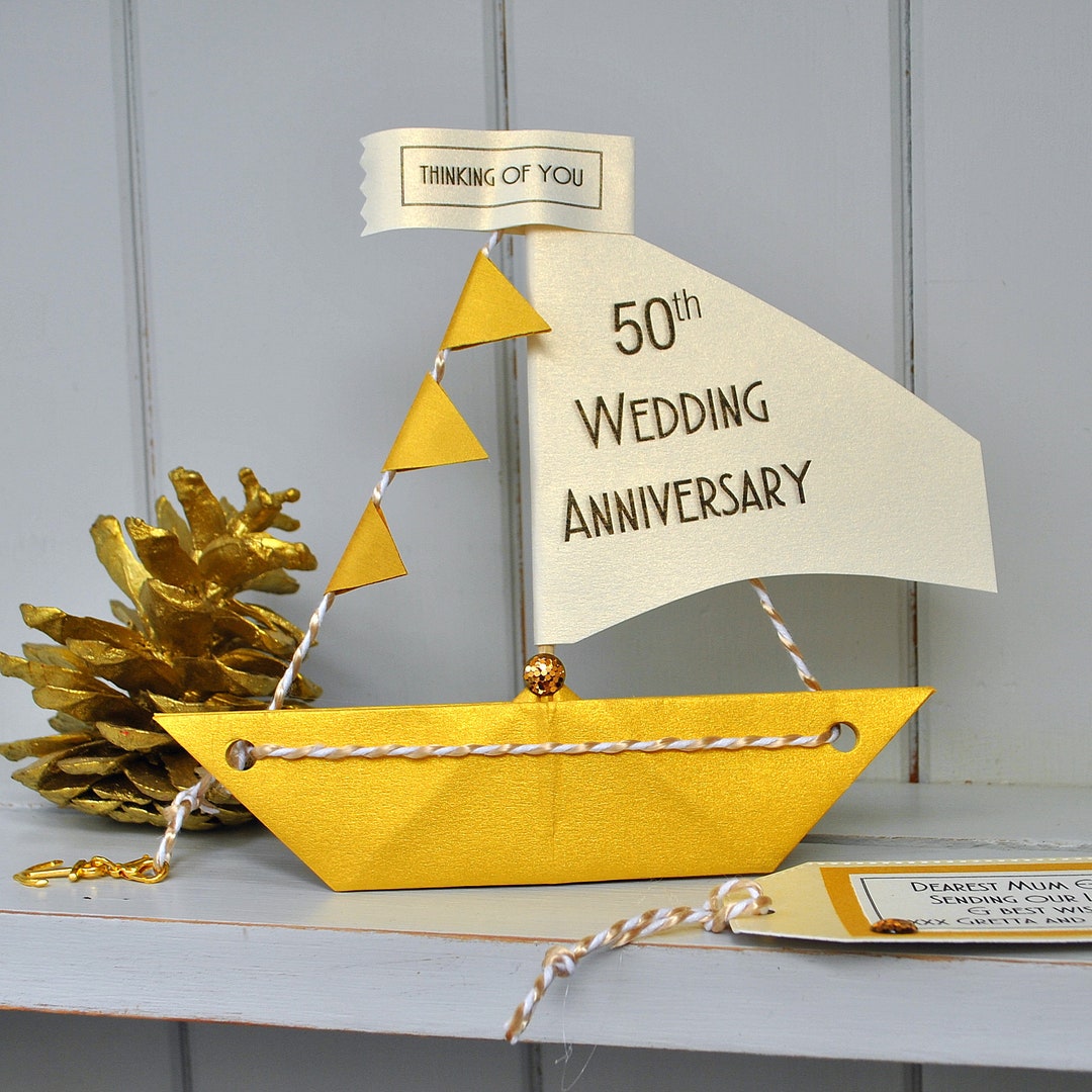 Personalised Golden 50th Anniversary Sail Boat Card - Etsy
