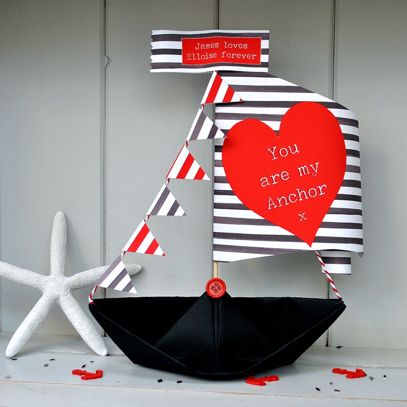 Personalised Heart Sail Boat Valentine's Day Card - Etsy