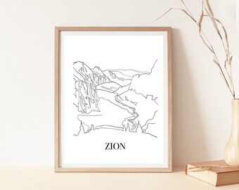Zion National Park Line Drawing - Etsy