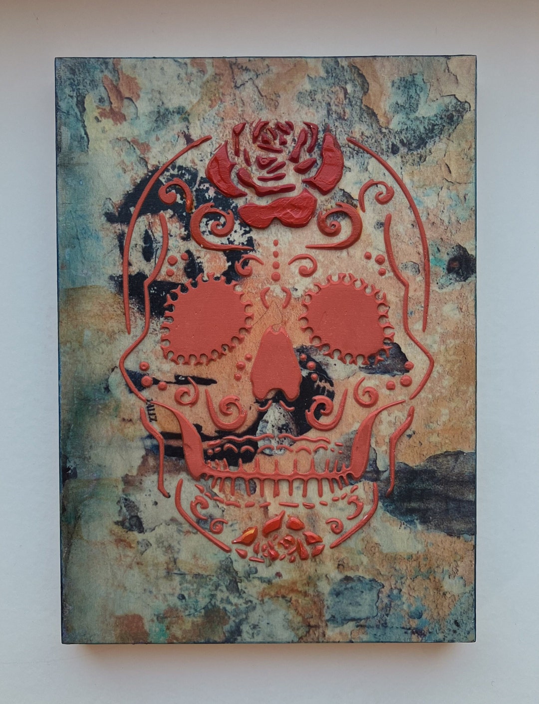 Sugar Skull Mixed Media Art on Wood Panel OOAK Handmade - Etsy