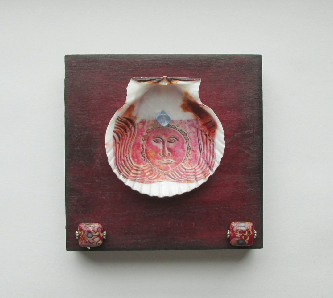 Mixed Media Assemblage Art Sea Shell on Wood Panel With Color Photo ...