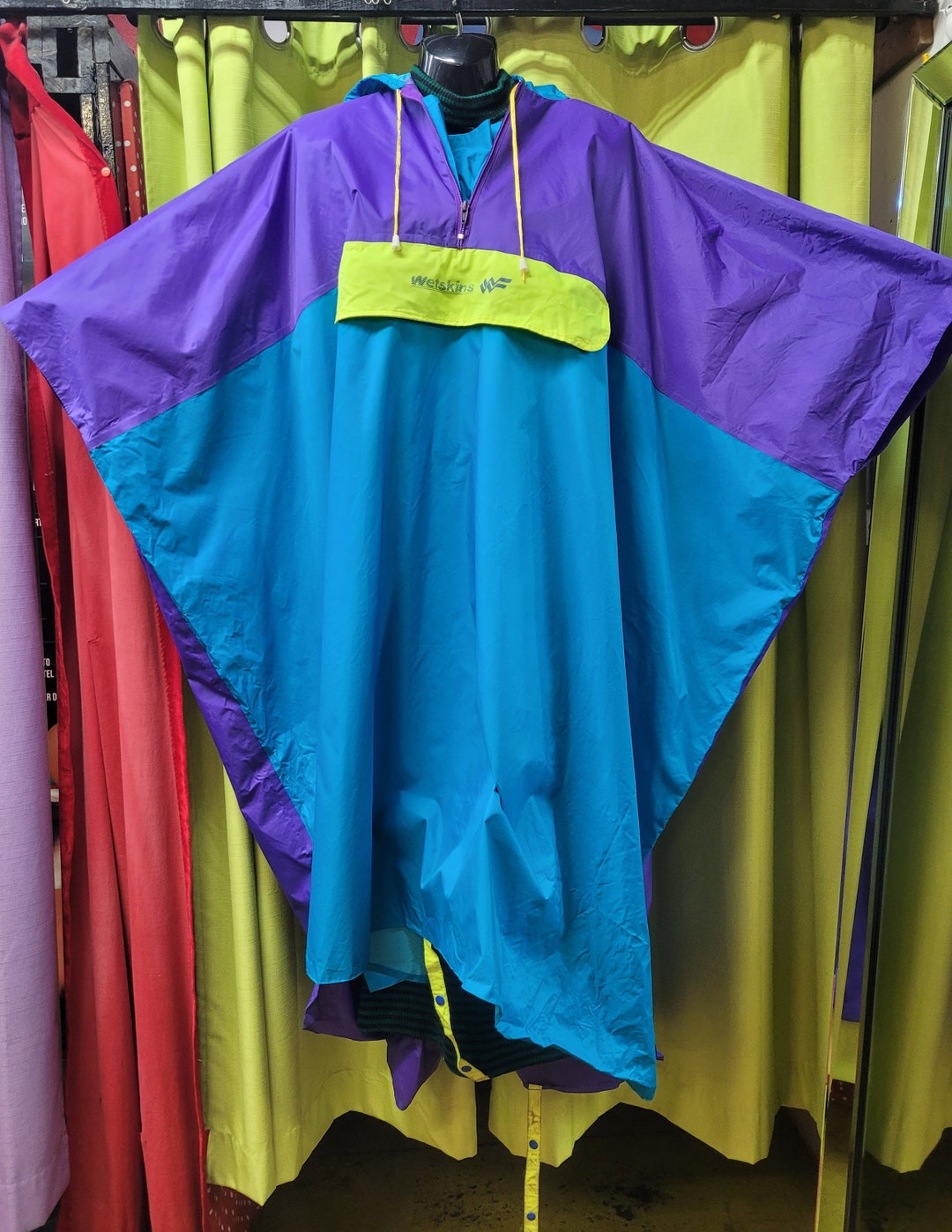Totally RADICAL Colour Block 1980s Rain PONCHO by WETSKINS Open Size - Etsy