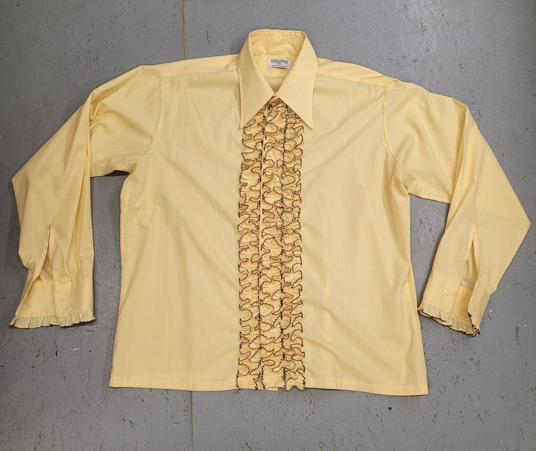 INCREDIBLE 1970s YELLOW TUXEDO Button Down Shirt With Big Frills, Size ...