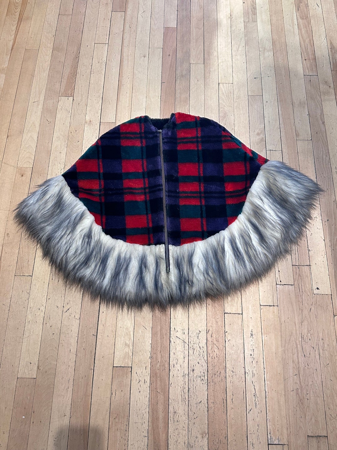 SUPER Cool VINTAGE Plaid PONCHO W/ Faux Fur Lining, Size Small - Etsy