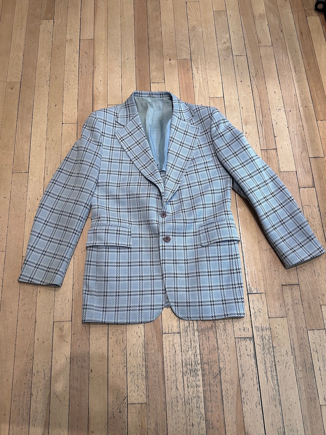 SNAZZY Vintage 1970's FAT Lapels BLUE Plaid Suit Jacket, Size Large - Etsy