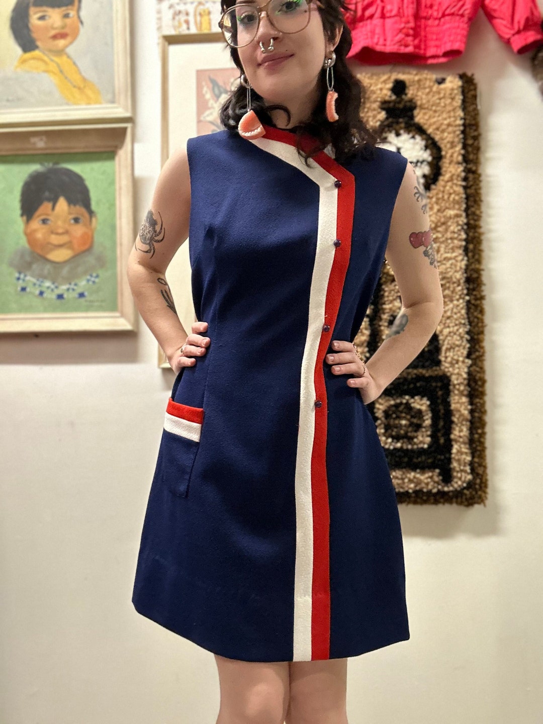 UNIQUE Vintage MOD Blue ASYMETRICAL Dress by Nancy G, Size Medium - Etsy