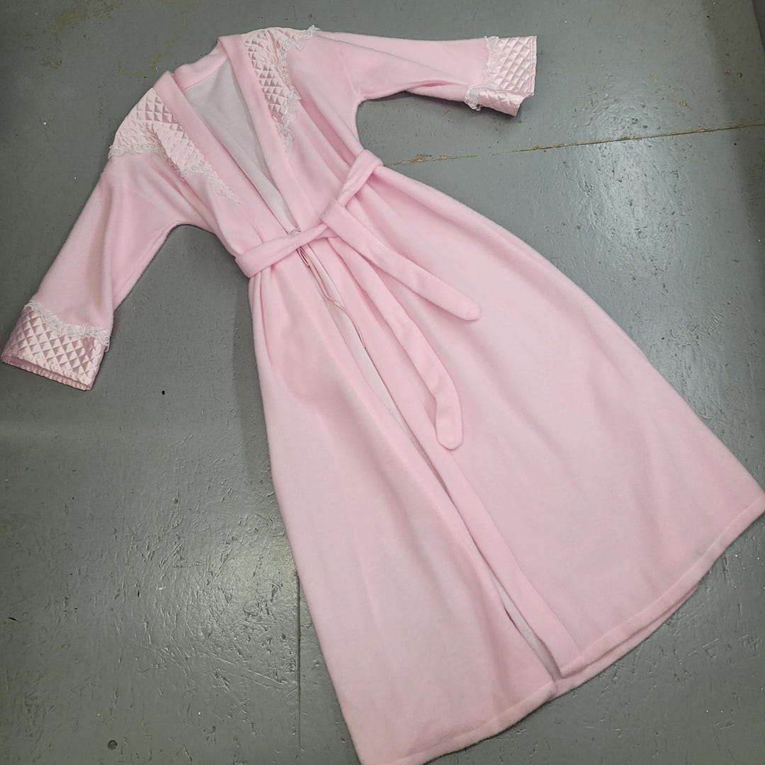 1980s VINTAGE Pink Fuzzy ROBE With QUILTED Accents Belt Plus Lace Size ...