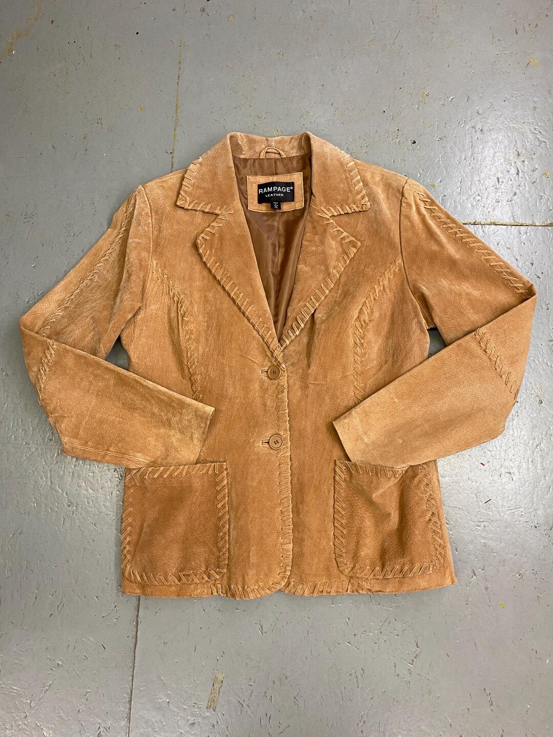 1990s Does 1970s SUEDE BLANKET STITCH “rampage Leather” Blazer Size ...
