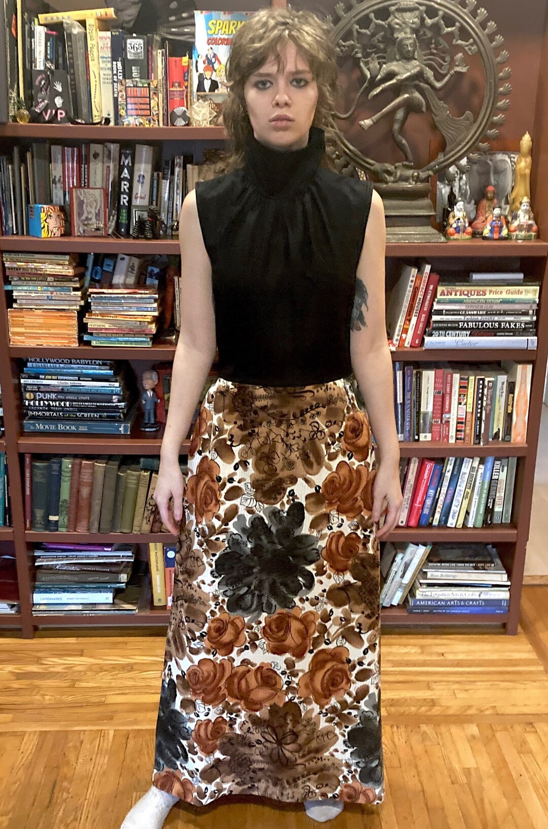 Vintage 1970s LEISURE LADY Dress Black Top/floral Print Skirt Size Small - Etsy