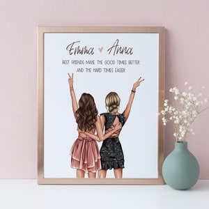 Custom Friend Prints, Personalized Best Friend Portrait, Best Friends ...