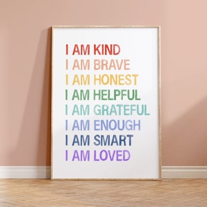 Downloadable Daily Affirmations Poster for Kids, Rainbow Positive ...