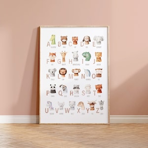 Printable Watercolor Animal Alphabet, Animal Letters for Kids Learning ...