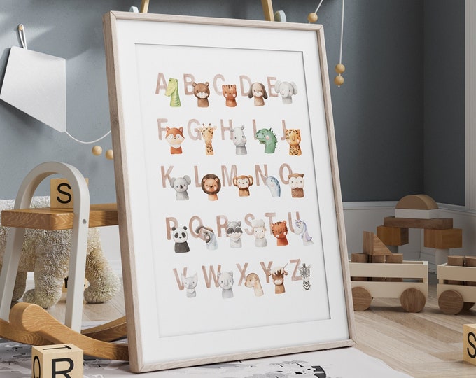 Watercolor Animal Printable Alphabet ABC Digital Poster With Safari ...