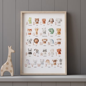 Printable Watercolor Animal Alphabet, Animal Letters for Kids Learning ...