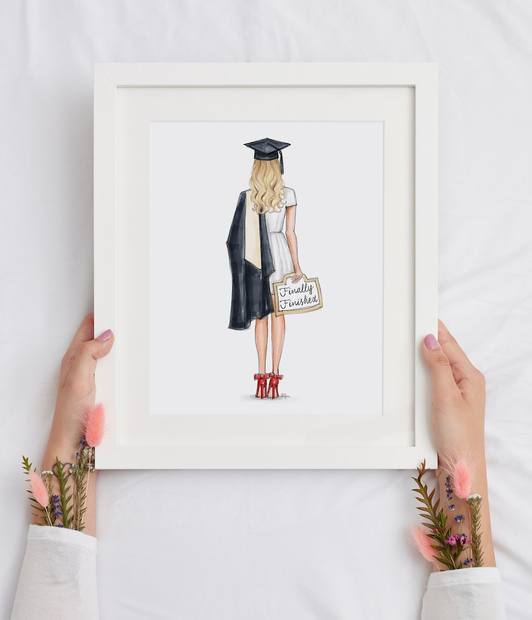 Graduation Girl Print | Blonde Grad Illustration, Class of 2026 Gift ...