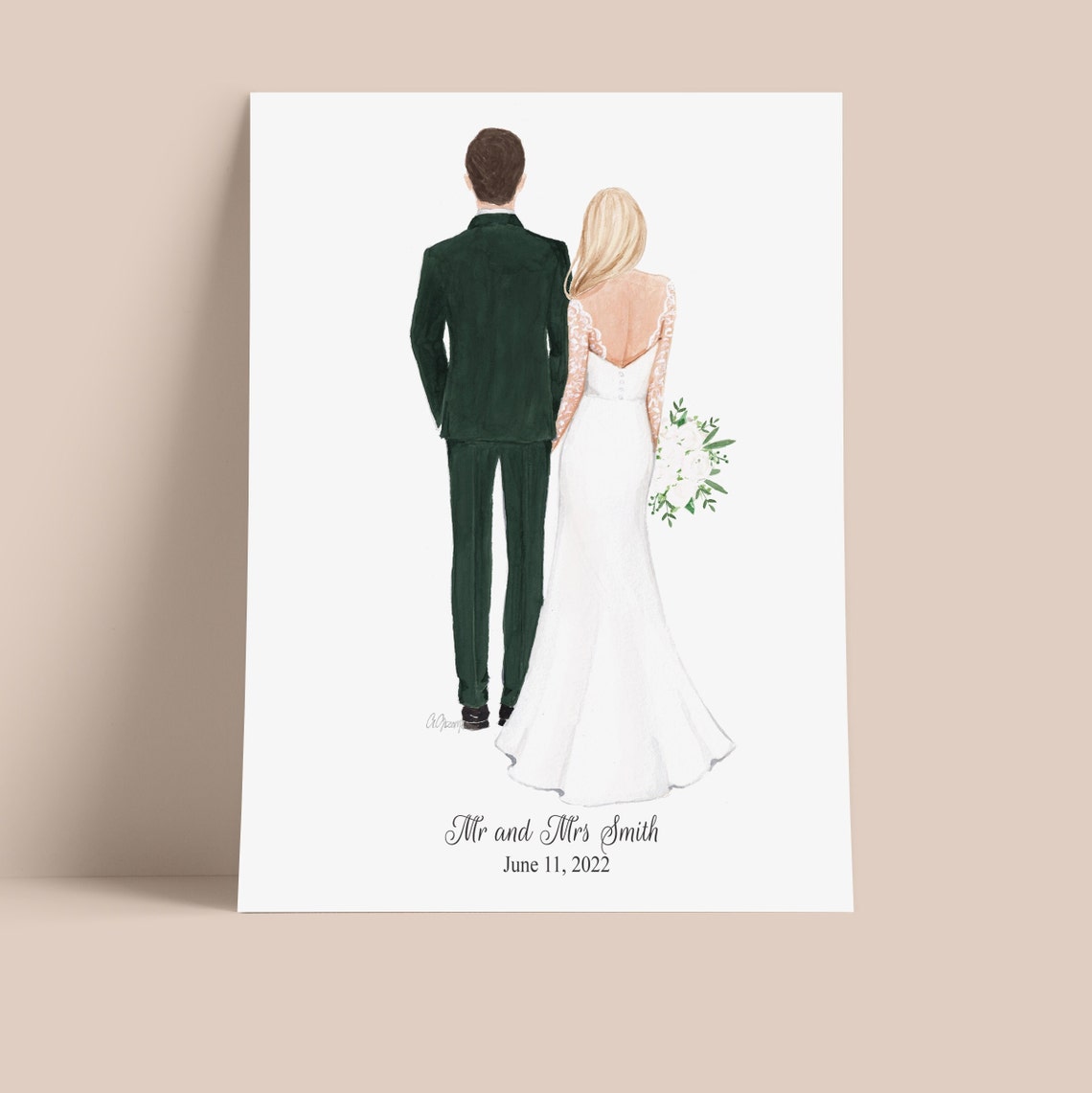 Bride & Groom Illustration Wedding Card Custom Couple - Etsy