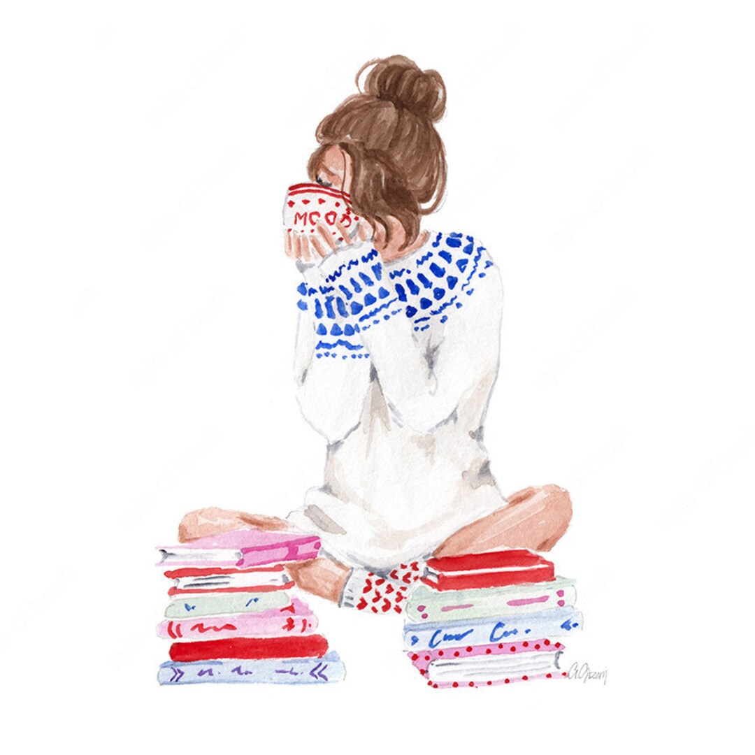 Girl Reading Art Print – Cozy Book Lover Illustration (digital Download ...