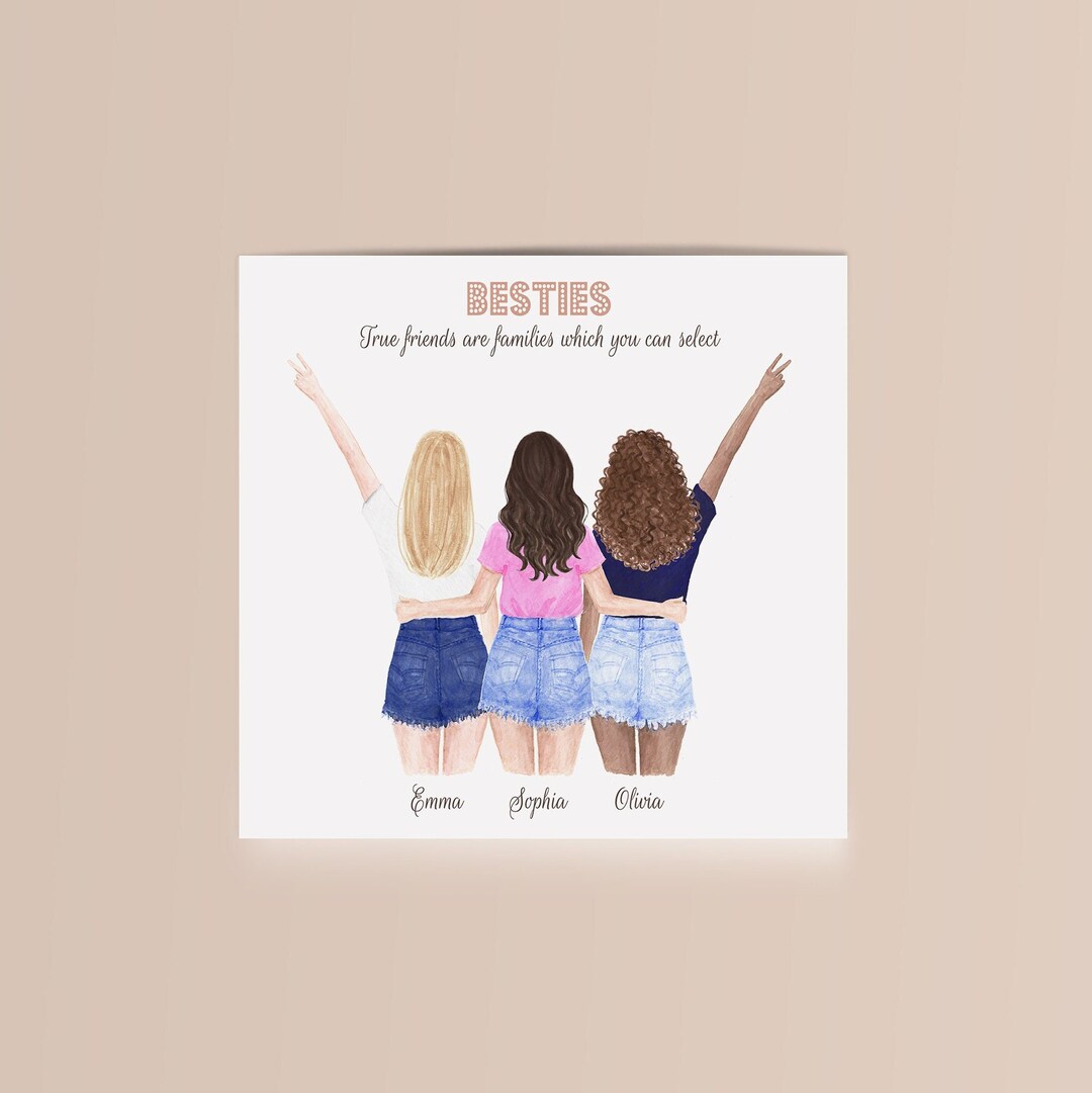 3 Best Friends Print, Friendship Print, Best Friend Gift, Personalised ...
