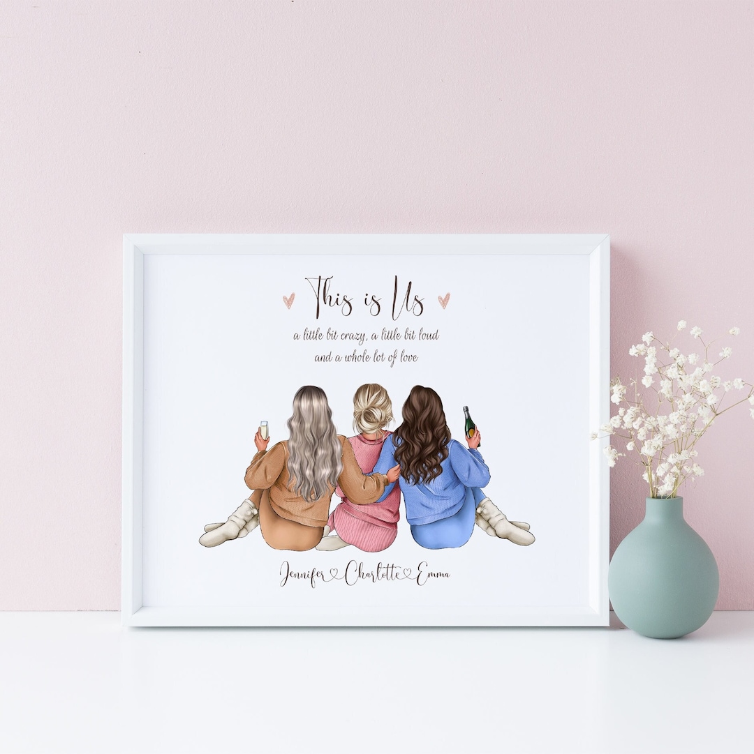 Best Friends Personalized Print, Custom 3 Friend Prints, Three Best Friends Gift Picture, Group ...