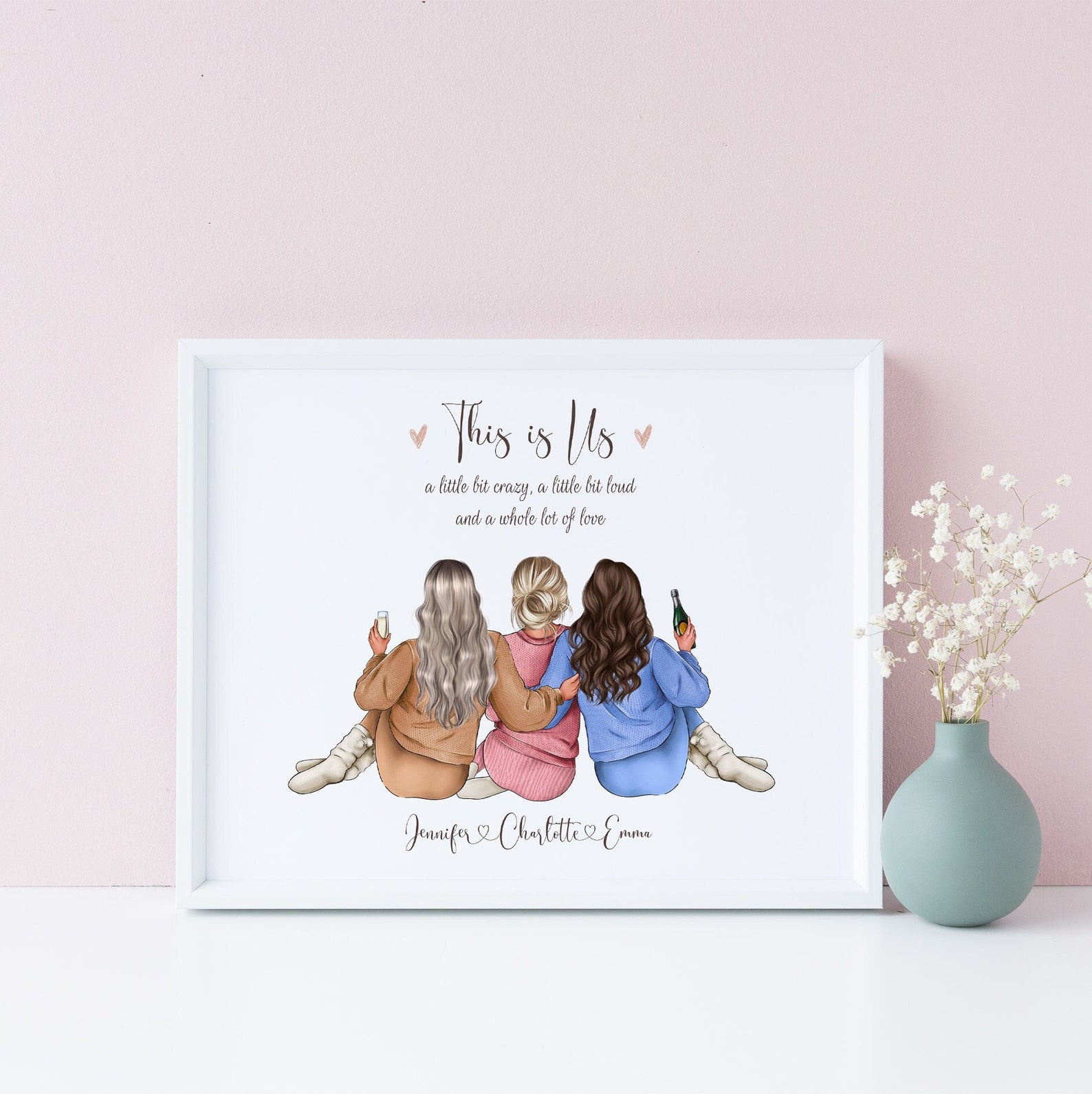 Best Friends Personalized Print, Custom 3 Friend Prints, Three Best ...