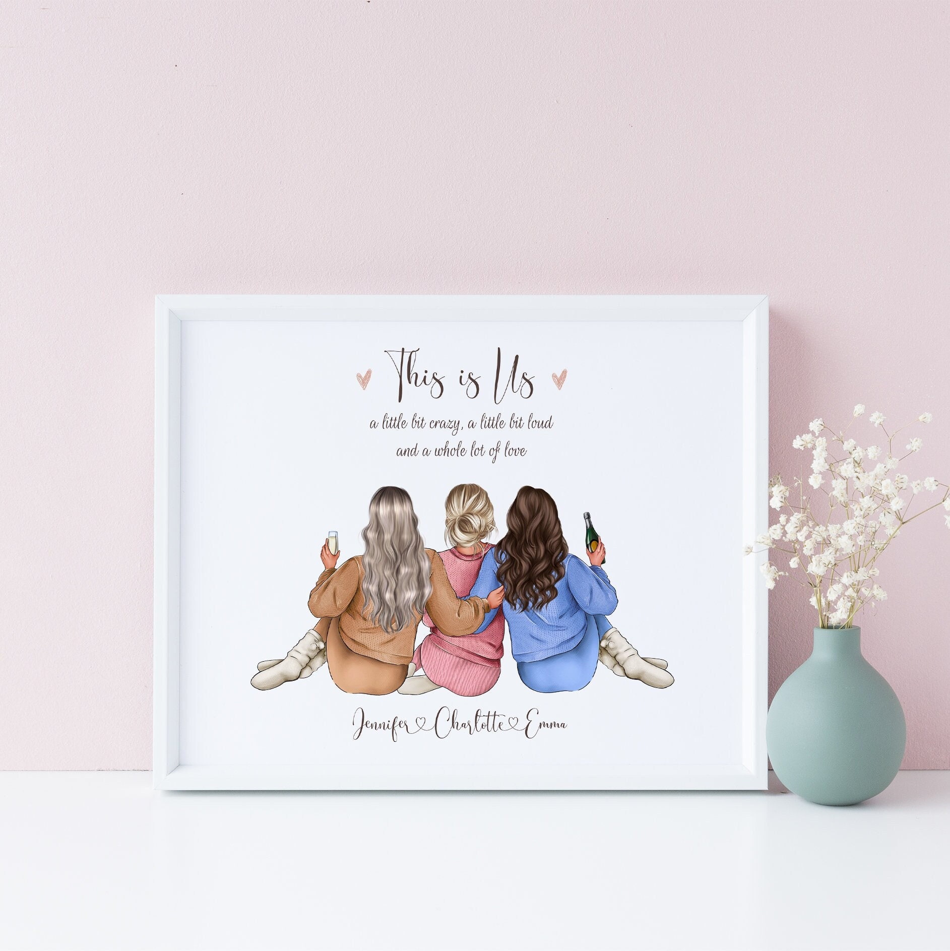 Best Friends Personalized Print Custom 3 Friend Prints Three - Etsy UK