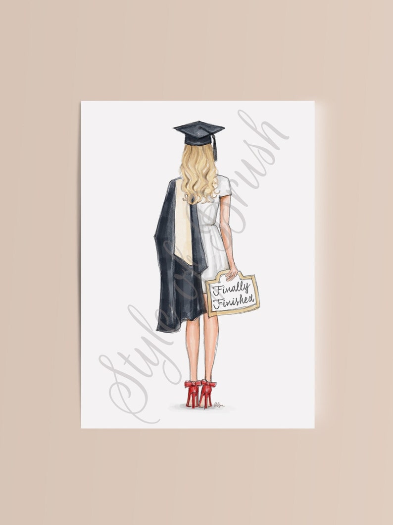 Graduation Girl Print | Blonde Grad Illustration, Class of 2026 Gift ...
