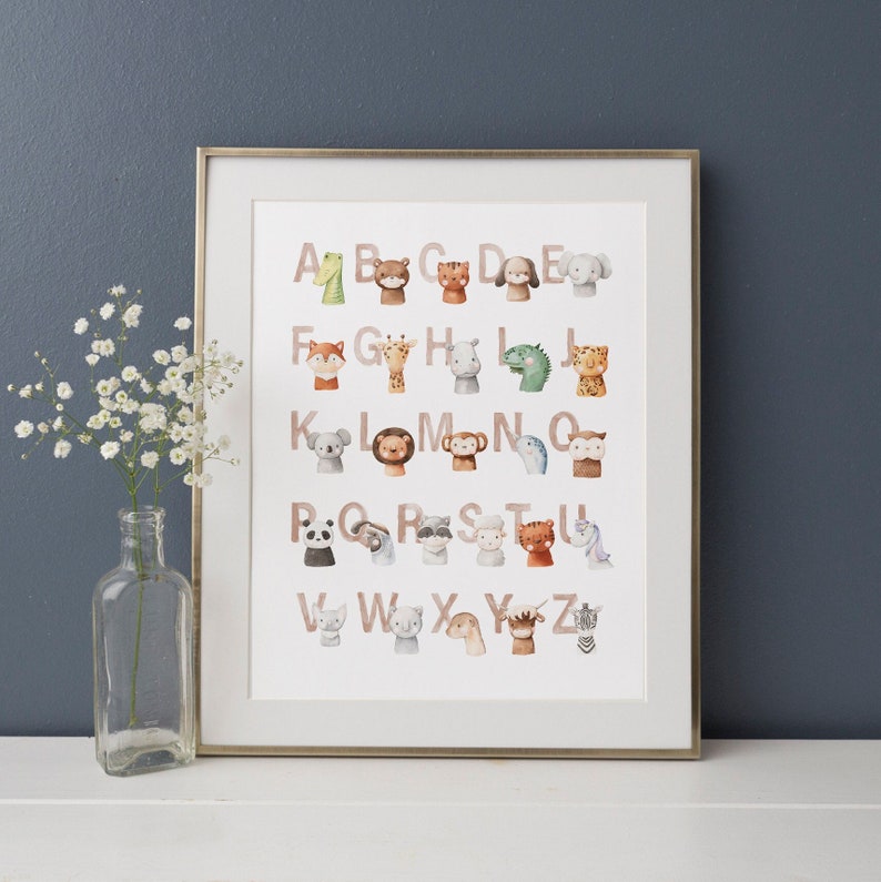 Watercolor Animal Alphabet Printable, ABC Poster for Kids Room ...
