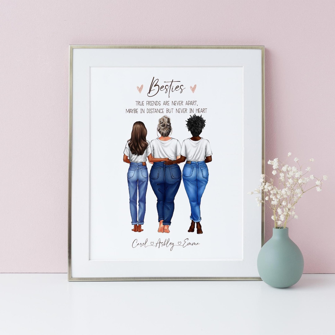 3 Besties Print, Long Distance Friendship Gift, Birthday Custom Digital ...