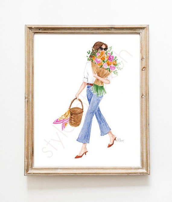 Spring Girl illustration Spring Flower Art Fashion | Etsy