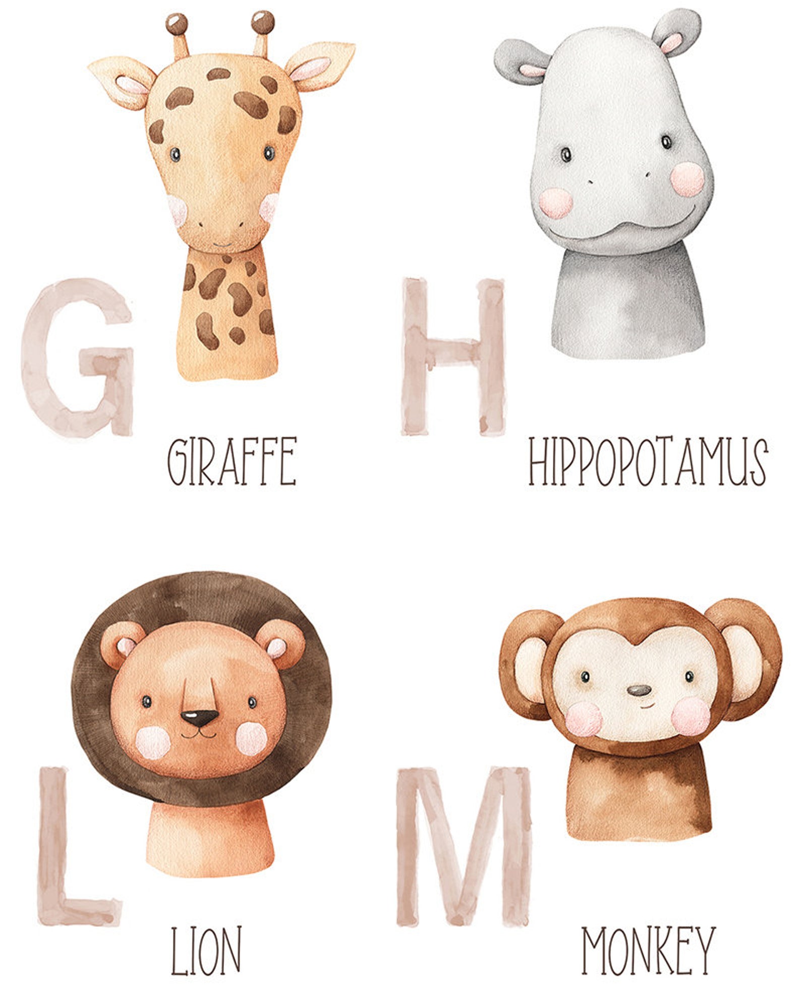 Printable Watercolor Animal Alphabet Animal Letters for Kids - Etsy