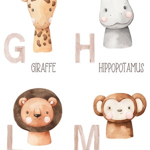 Printable Watercolor Animal Alphabet, Animal Letters for Kids Learning ...