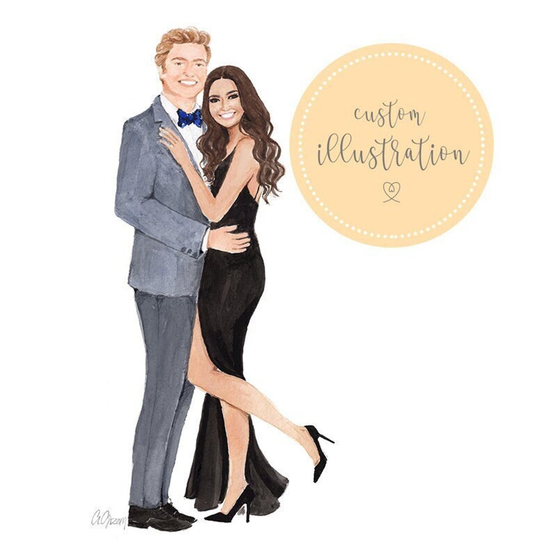 Custom Couple Watercolor Illustration Custom Couple Portrait - Etsy