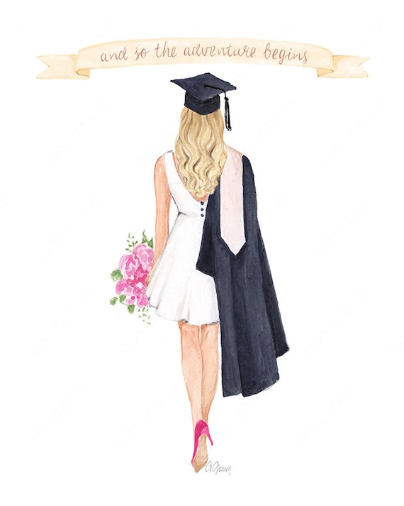 Graduation Gift Print Blonde Girl Graduation Day Art Gift | Etsy
