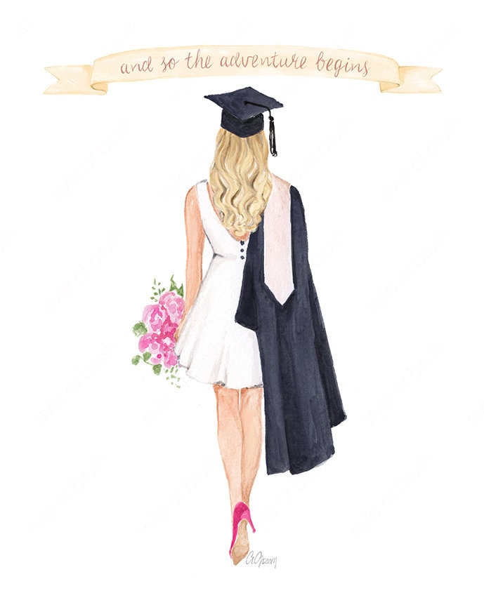 Graduation Gift Print Blonde Girl Graduation Day Art Gift | Etsy