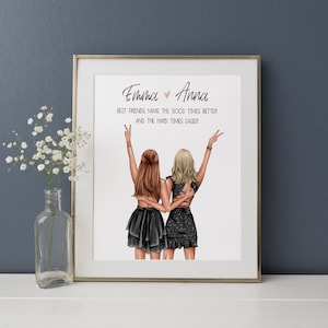 Custom Friend Prints, Personalized Best Friend Portrait, Best Friends ...