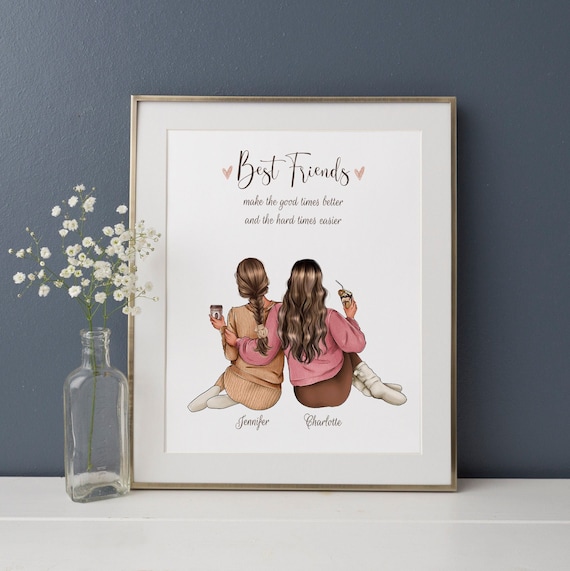 Best Friend Personalized Print Custom Friend Prints Best Friends Gift Picture Sisters Illustration BFF Custom Gift DIGITAL Etsy