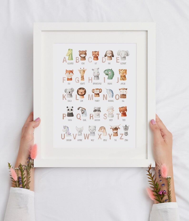 Printable Watercolor Animal Alphabet, Animal Letters for Kids Learning ...