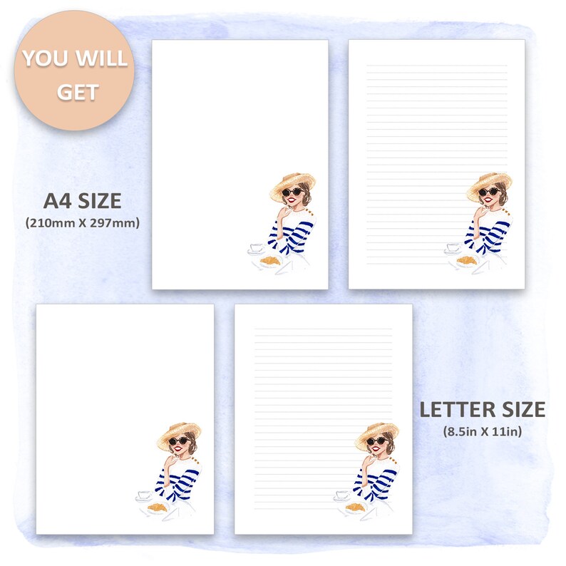 Cafe Girl Instant Download Writing Paper Printable - Etsy